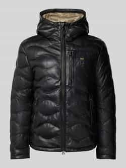Blauer Lederjacke mit Label-Patch Modell DROHAN