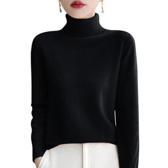 Generic Pull Femme Hiver Pull Col Roul&eacute; en Pure Laine M&eacute;rinos pour Femme L&eacute;ger &Agrave; Retrousser Manches Longues sans Coutures en Cachemire Tricot&eacute; Id&eacute;al pour LAut