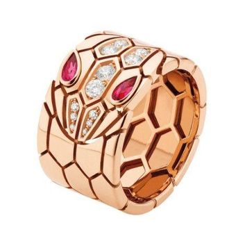 Bulgari Serpenti diamond & rubellite 18k Rose Gold Ring - Size 53