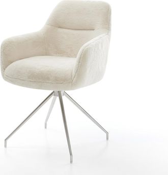 DELIFE Esszimmerstuhl Pejo-Flex Pl&uuml;sch Creme-Wei&szlig; Kreuzgestell konisch Edelstahl Taschenfederkern, Esszimmerst&uuml;hle