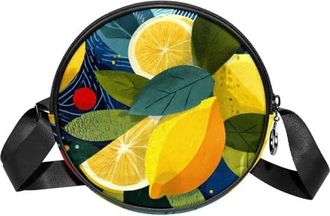 Generic Sac &agrave; bandouli&egrave;re Circle pour femme, petit sac &agrave; bandouli&egrave;re frais citron avec fermeture &eacute;clair, bretelles r&eacute;glables, sac &agrave; main rond d&eacute;contract&eacute; pour