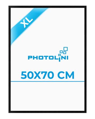 Photolini Bilderrahmen 50x70 Schwarz Holz MDF, 50x70 cm Bilderrahmen gro&szlig;, Rahmen 70x50 Puzzle, bruchsicheres Acrylglas, picture frame zum Aufh&auml;ngen, Posterrahm