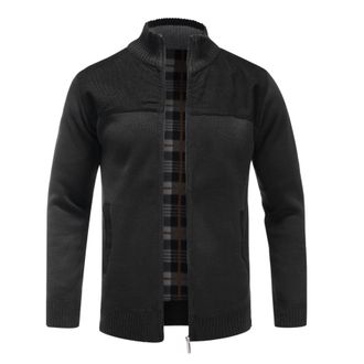 AlltheMen Herren Strickjacke mit Rei&szlig;verschluss Cardigan Stehkragen Pullover Business Casual Sweater Zip Dunkelgr&uuml;n 4XL