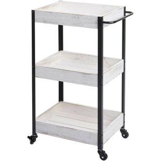 Hhg Servierwagen 678, Küchenwagen Barwagen Teewagen Beistellwagen Rollwagen, Massiv-Holz shabby weiß