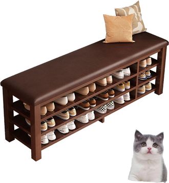 Generic Eingangsschuhschrankbank Aufbewahrung Holzschuhe mit Kissen Kleiner massiver Holzeingangsbank Sitz Schlammroom Flur braun 100cm