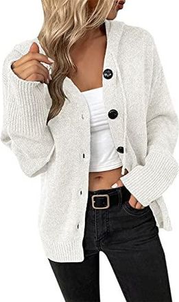 Generic 2026 Vestes pour femmes, style d&eacute;contract&eacute;, tendance, &eacute;pais, couleur unie, cardigan en tricot, blanc, XL