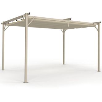 IDMarket Pergola toit r&eacute;tractable 4 pieds 3x4 M tonnelle structure beige et toile beige