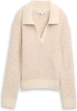 Tom Tailor Damen 1049148 Boucl&eacute; Strickpullover mit Kragen, 36844-Sand Stone Beige Melange, M
