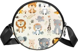 Generic Sac &agrave; bandouli&egrave;re rond pour femme, motif animaux de dessin anim&eacute;, sac &agrave; dos avec fermeture &eacute;clair, bretelles r&eacute;glables, sac &agrave; main rond d&eacute;contract&eacute; po