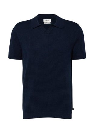 s.Oliver Kurzarmpullover Strickpullover Gestricktes Poloshirt aus Baumwoll-Leinen-Mix