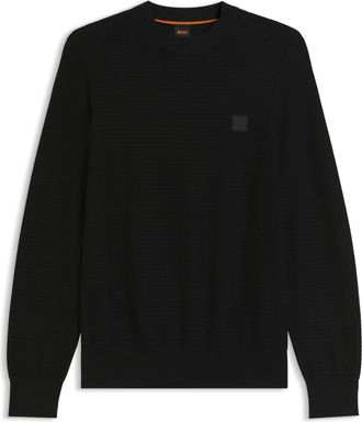 BOSS Herren Anion S Strukturierter Pullover aus Baumwolle und Kaschmir mit Logo-Aufnäher Schwarz001 M