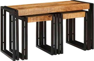 vidaXL Vidaxl - Table Gigogne 3 pcs Bois de mangue solide rugueux et un métal