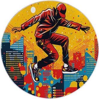 Generic Tapis Rond de Salon Luxe Ville des Danseurs de Graffiti pour Salle &agrave; Manger Bureau Lavable en Machine et Poil Court 120 cm (Round) Tapis Chambre avec 