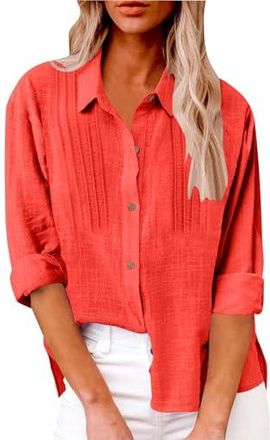 Generic Chemisier pour Femmes Coton Et Lin Chic Et Elegant D&eacute;contract&eacute;s Chemisiers Et Blouses D&eacute;t&eacute; Manches Longues Col V Lache Haut L&eacute;gers Confortable Tunique
