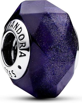 Pandora Moments Facettiertes Blaues Murano-Glas-Charm aus Sterling Silber, Kompatibel Moments Armbändern, 792984C00