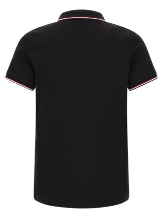 Moncler Tricolor-Striped Cotton Piqu&eacute; Polo Shirt - Black