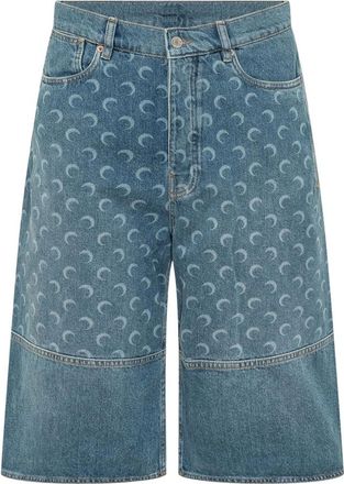 Marine Serre Homme, Shorts, Bleu, Taille: XS Moon Laser Denim Bermuda