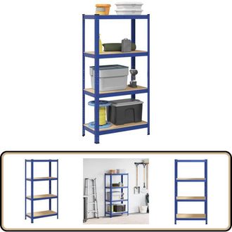 vidaXL Lagerregal mit 4 Böden Blau Stahl & Holzwerkstoff - Vidaxl