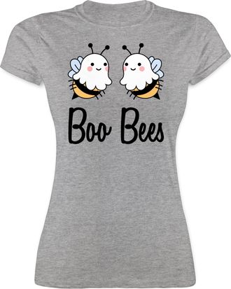 Shirtracer Shirt Damen - Halloween - Boo Bees Boobees Bienen Boobs - M - Grau meliert - Biene t-Shirt halloweenshirt Haloween Outfits bee Funshirts f&uuml;r Frauen t 