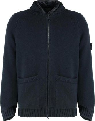 Stone Island Homme, Pulls, Bleu, Taille: XL Full Zip Knit Sweater