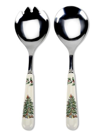 Portmeirion Spode Christmas Tree Salad Servers-Set of 2 Salatbesteck, Irdenware Edelstahl, Mehrfarbig, 3 x 3 x 3 cm