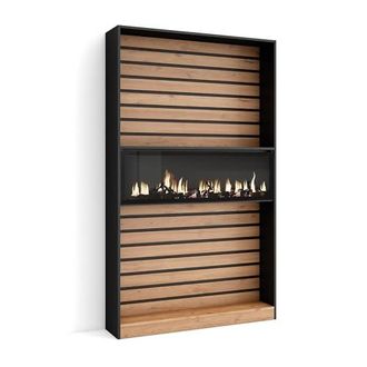 Skraut Home | Bücherregal Bibliothek | Bookshelf, Bookcase | 110x186x25cm | Wohnzimmer, Esszimmer, Büro | Elektrokamin. Maße | Moderner Stil | Eiche Schwarz