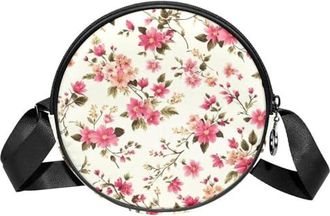 Generic Sac &agrave; bandouli&egrave;re rond pour femme, motif fleurs color&eacute;es, petit sac &agrave; bandouli&egrave;re avec fermeture &eacute;clair, bretelles r&eacute;glables, sac &agrave; main rond d&eacute;contra