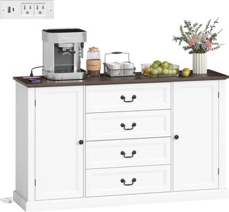 HOMCOM K&uuml;chenanrichte, K&uuml;chenschrank mit 4 Soft-Close-Schubladen, dickes Regal, Buffet-Anrichte mit verstellbaren Einlegeb&ouml;den, rustikaler Stil, f&uuml;r Wohnzimm