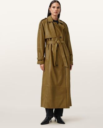 AllSaints Reed - Trenchcoat in Fango-Grün