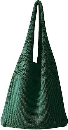 Generic Sac &agrave; main en maille ajour&eacute;e - Sac de plage tricot&eacute; &agrave; une &eacute;paule - Pour femme - Pour ordinateur portable et sac &agrave; bandouli&egrave;re, Vert, Taille unique