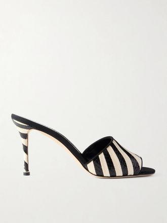 Manolo Blahnik Larache 90 Striped Elaphe Mules - Black