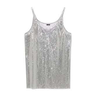 Paco Rabanne Silbernes Mesh Tank Top &Auml;rmellos Slim Fit - - Tops - Damen - Grau - S