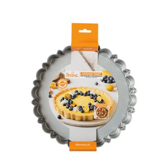 Decora 0075052 Backform mit beweglichem Boden Ø 25 x 3 H cm, aus antihaftbeschichtetem Stahl, rund, zum einfachen Entformen von Kuchen, registriertes profess