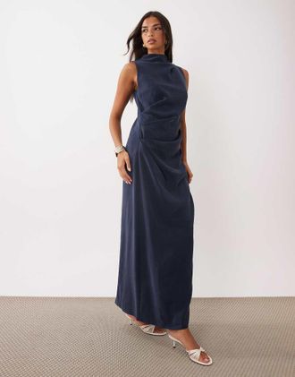 Asos robe longue colonne ample bleu marine