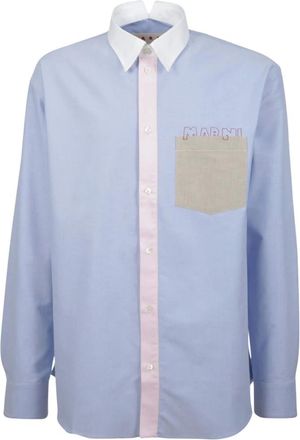 Marni Homme, Chemises, Bleu, Taille: M Chemise en coton avec broderie de reprise
