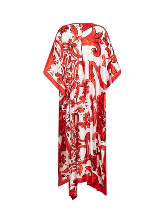 Dolce & Gabbana Womens Kaftan Dress Orange Majolica Print Multicolour Cotton
