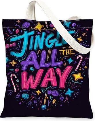 Generic Sacs fourre-tout en toile &agrave; motif bonbon, sacs d&eacute;picerie r&eacute;utilisables, l&eacute;gers et lavables avec bandouli&egrave;re pour le shopping, noir, 13x15 Inch