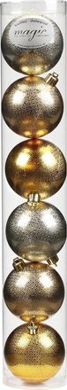 Magic Bodyfashion 6 Christbaumkugeln 8cm Metallic (Bright Gold Mix) Kunststoff bruchfest // Dekokugeln Weihnachtskugeln Baumkugeln Baumschmuck Set Inge-Glas Plastik PVC