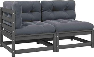 vidaXL Salon de jardin 2 pcs avec coussins Gris Bois de pin massif