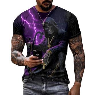 Generic Chemise &agrave; motif t&ecirc;te de mort pour homme - Col rond - Chemise squelette &agrave; manches courtes - T-shirt d&eacute;contract&eacute; pour l&eacute;t&eacute; - T-shirt basique pour les lo
