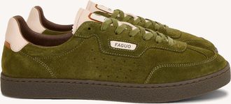 Faguo Baskets cuir su&egrave;de vert olive