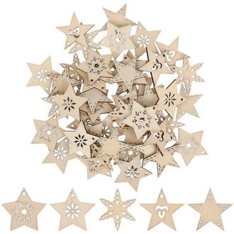 Supvox 50 Pi&egrave;Ces &eacute;Toiles en Bois pour Sapin De No&euml;L Pendentifs Artisanaux en Bois pour Bricolage Et D&eacute;Coration Int&eacute;Rieure, Accessoires Suspendus DIY