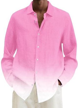 Generic Chemise &agrave; manches longues pour homme, chemise d&eacute;contract&eacute;e de couleur unie, chemise boutonn&eacute;e grande taille, l&eacute;g&egrave;re, tendance, haut &agrave; revers pour un c
