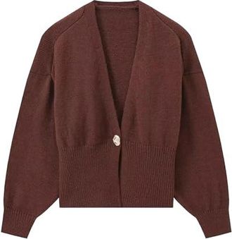 Generic Manteau dhiver tendance &agrave; col en V pour femme avec boutons et manches longues - &Eacute;l&eacute;gant cardigan vintage d&eacute;contract&eacute;, marron, Taille XS