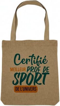Fabulous Sac Shopping Tote Bag Aspect Lin - Certifi&eacute; meilleur Prof de Sport de lunivers - Sac Courses Toile Epaisse 360g Beige Naturel Cabas Port&eacute; Epaule Solid
