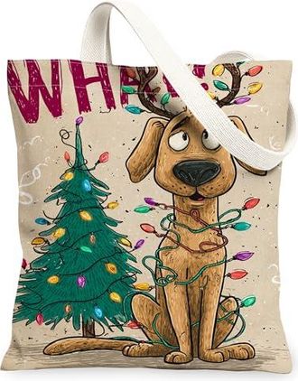 Generic Sacs fourre-tout en toile motif animal fantaisie r&eacute;utilisable vintage l&eacute;ger lavable bandouli&egrave;re F, beige, 13x15 Inch