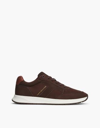 Tommy Hilfiger Ledersneaker mit Metallic-Logo in Kakaobraun