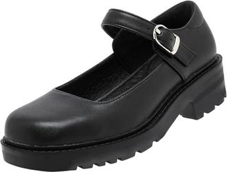 Dadawen Femmes Chunky Plate-Forme Mary Jane Bout Rond Talon &eacute;pais Sangle Cheville Chaussures Lolita Princesse Noir 38