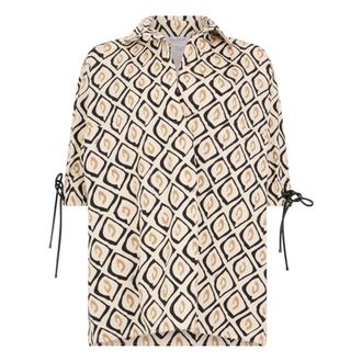 Max Mara Oversized Popeline-Hemd mit Print - - Blouses & Shirts - Damen - Beige - M
