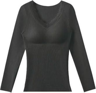 Generic CHJAN Ensemble de sous-v&ecirc;tements thermiques en laine et soie pour femme Doublure polaire bross&eacute;e avec coussinet de poitrine Couche de base sans coutur